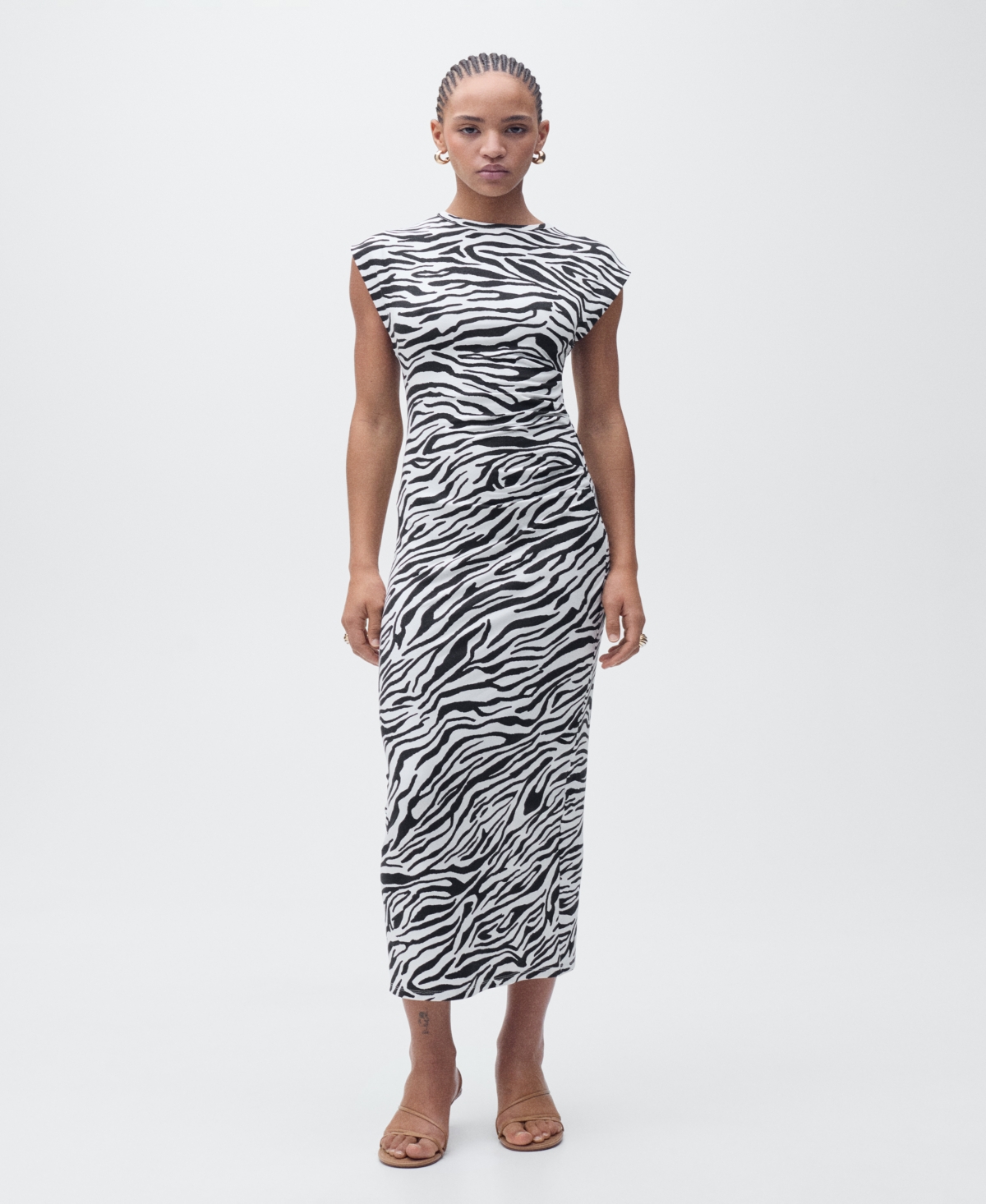 Click here for Mango Womens Zebra-Print Fitted Midi Dress - Black prices