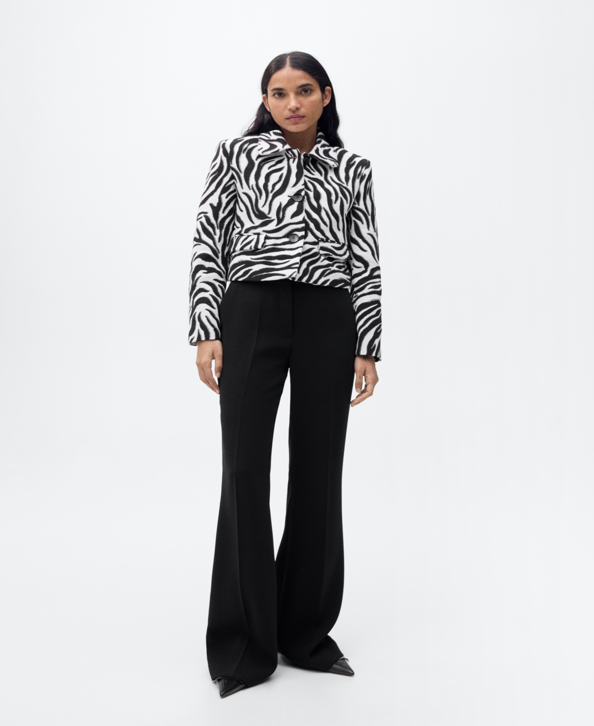 Click here for Mango Womens Buttons Detail Zebra-Print Jacket - B... prices