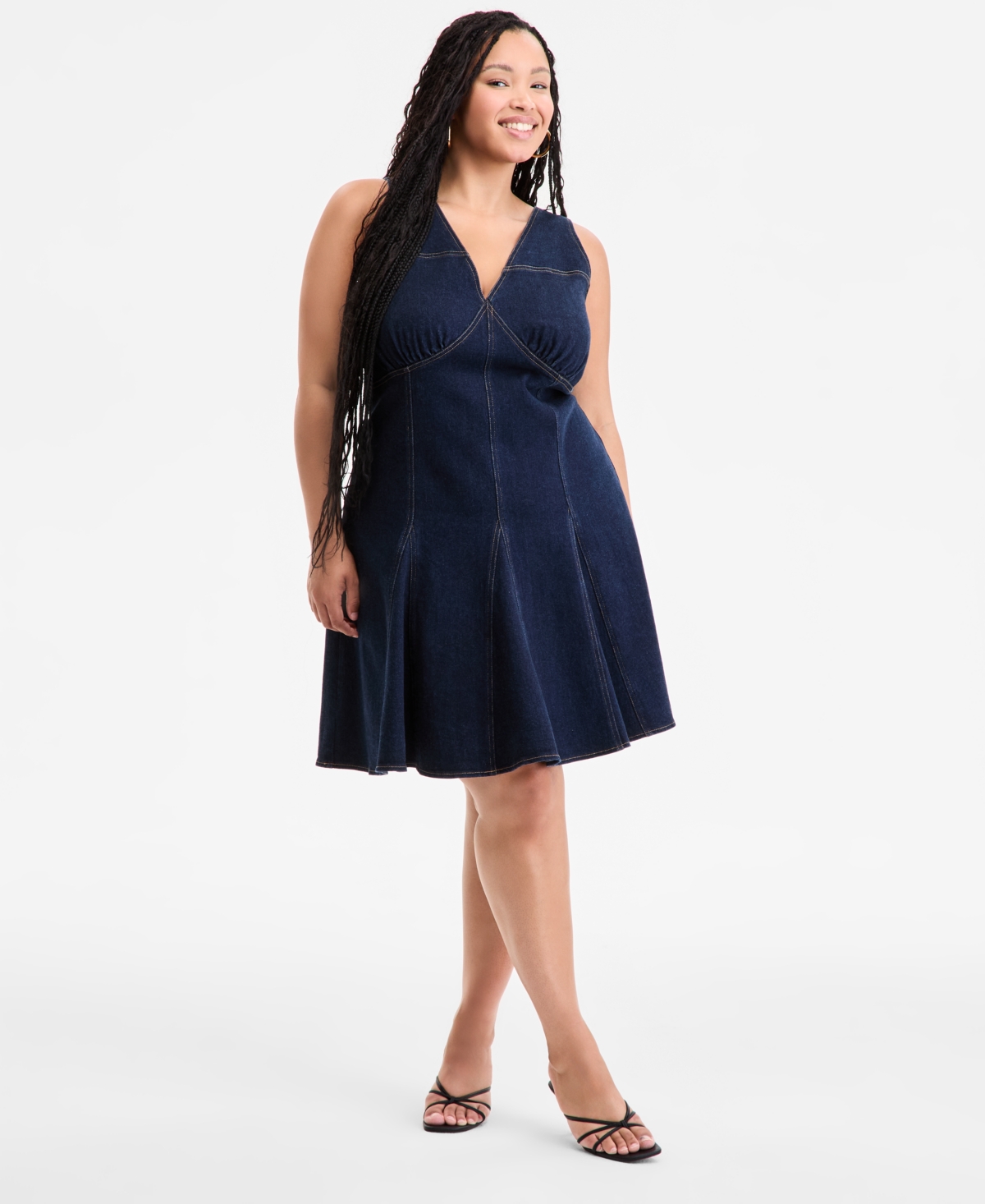Click here for Bar Iii Plus Size Denim Halter Flared Dress  Exclu... prices
