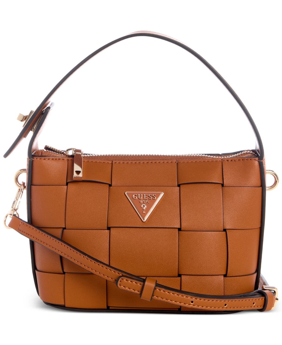 Click here for Guess Maylee Mini Woven Hobo Bag - Caramel prices