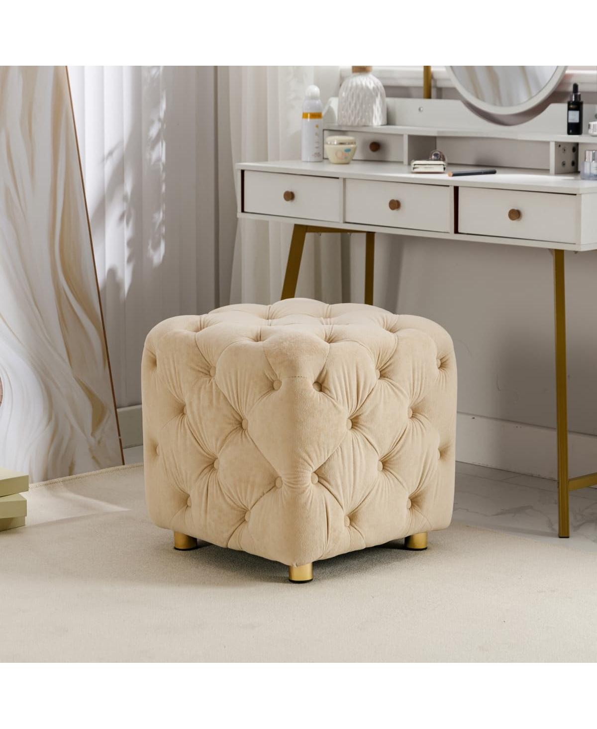 Click here for Velvet Upholstered Cube Ottoman with Tufted Design... prices