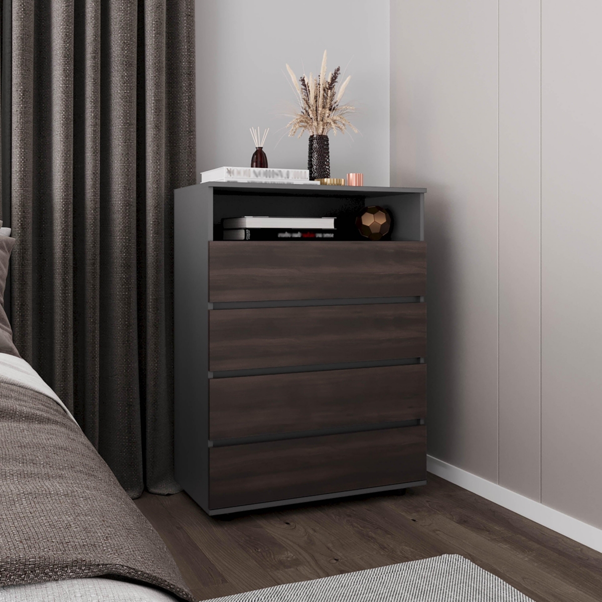 Click here for Trevose Dresser  4 Drawers  1 Shelf  Matt Gray / D... prices