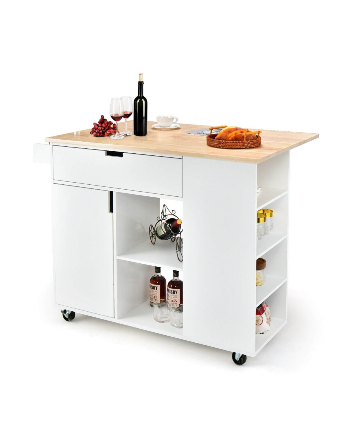Click here for Drop-Leaf Kitchen Island with Rubber Wood Top - Wh... prices