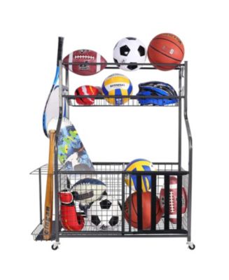 Mythinglogic Sports Organizers Rack with Wheels for Garage, Large ...