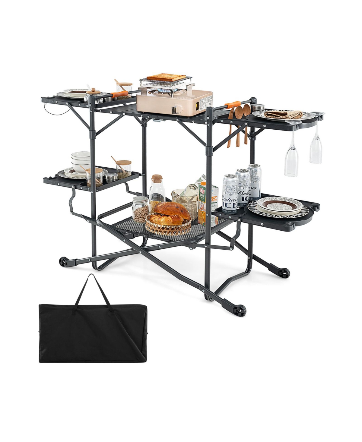 Folding Portable Outdoor Cook Station with Heat-Resistant Aluminum Tabletop - Grey