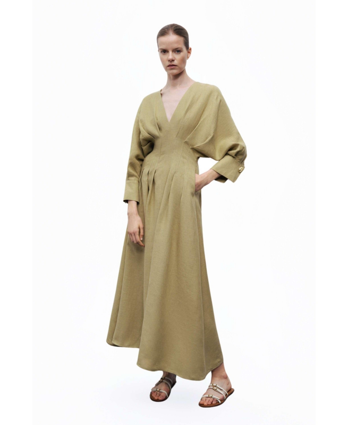Click here for Nocturne Womens Pleated Midi Dress - Olive green prices