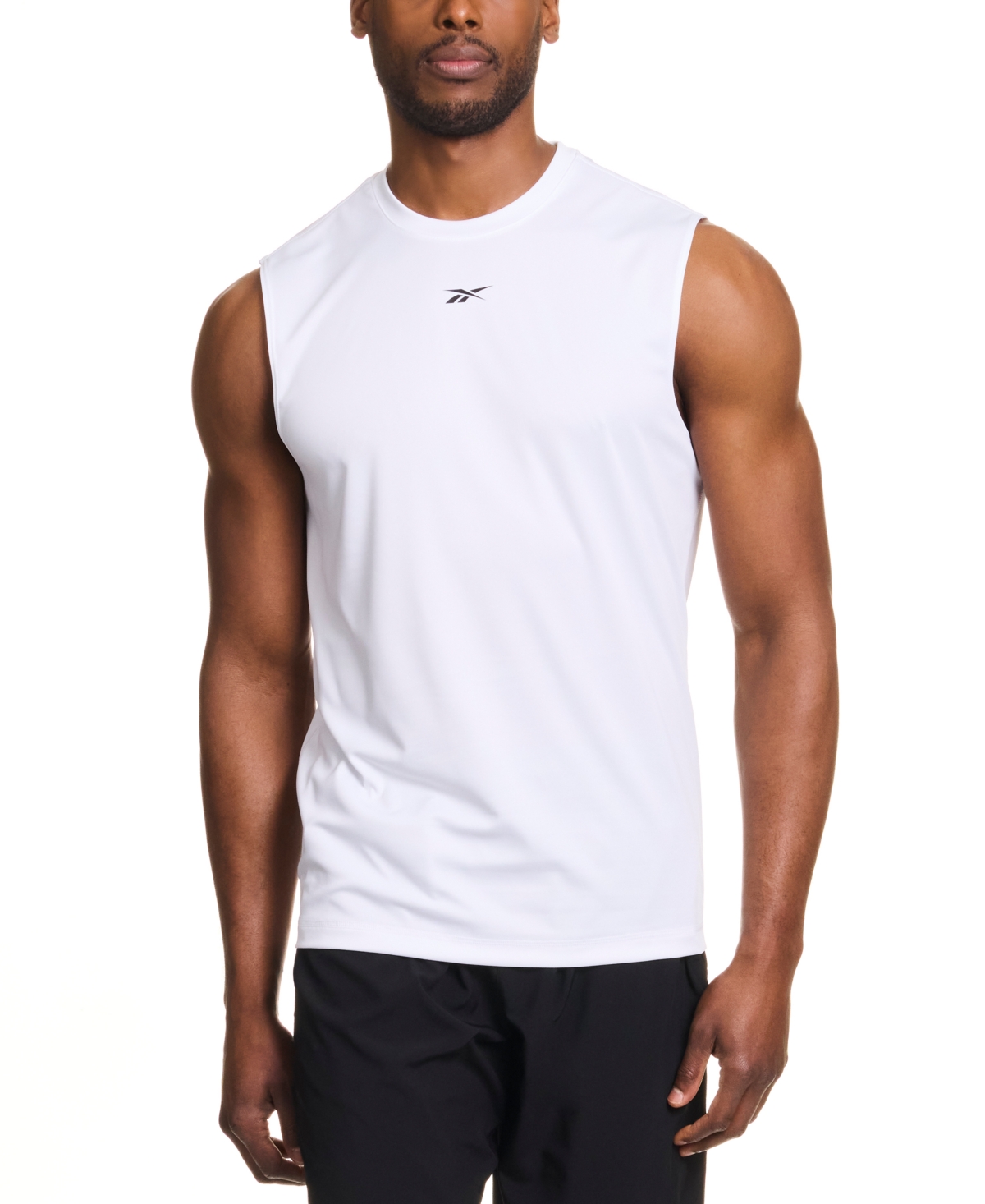 Click here for Reebok Mens Sleeveless Logo Tech Tank Top - White prices