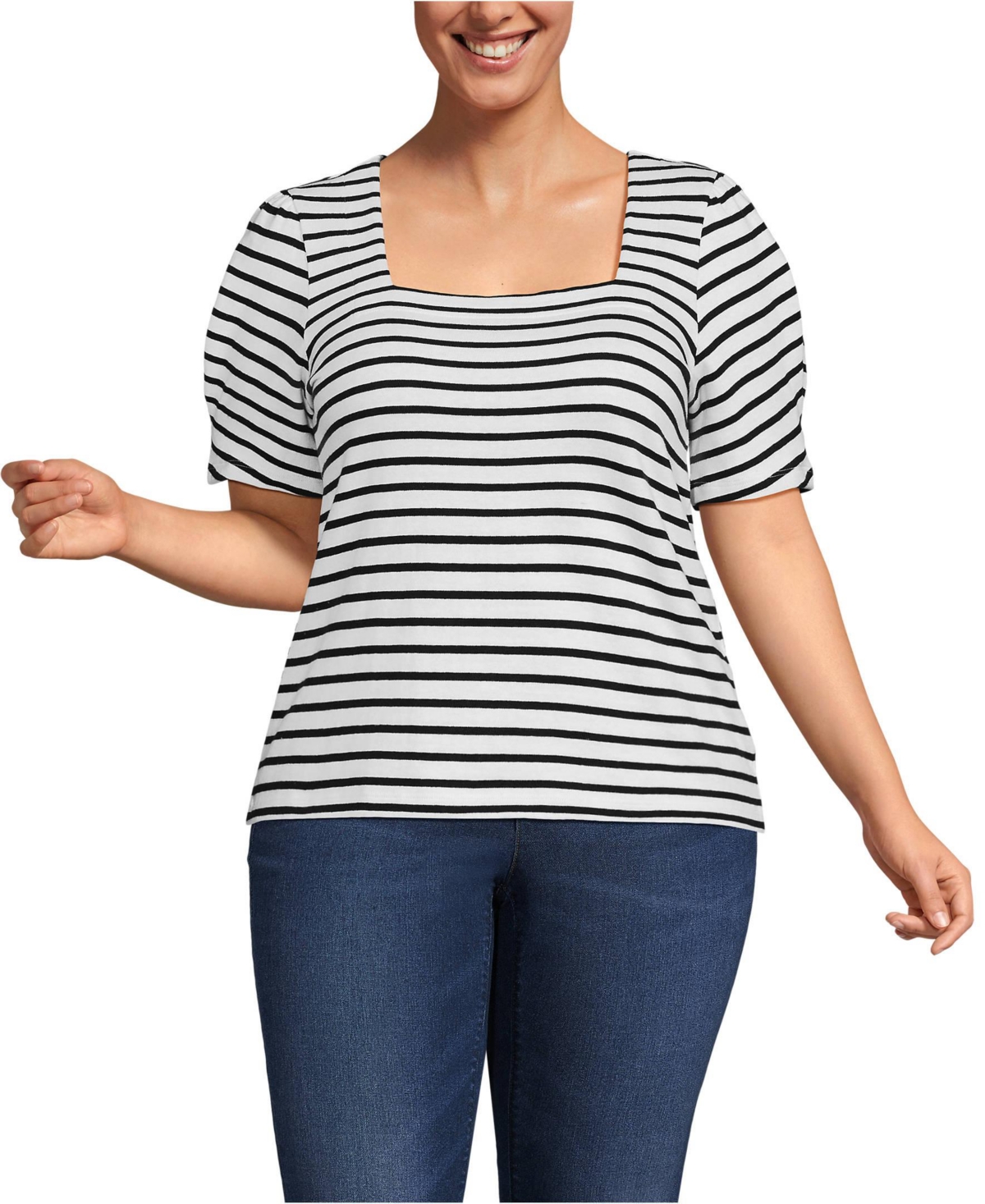 Click here for Lands End Plus Size Puff Sleeve Mariner Square Nec... prices
