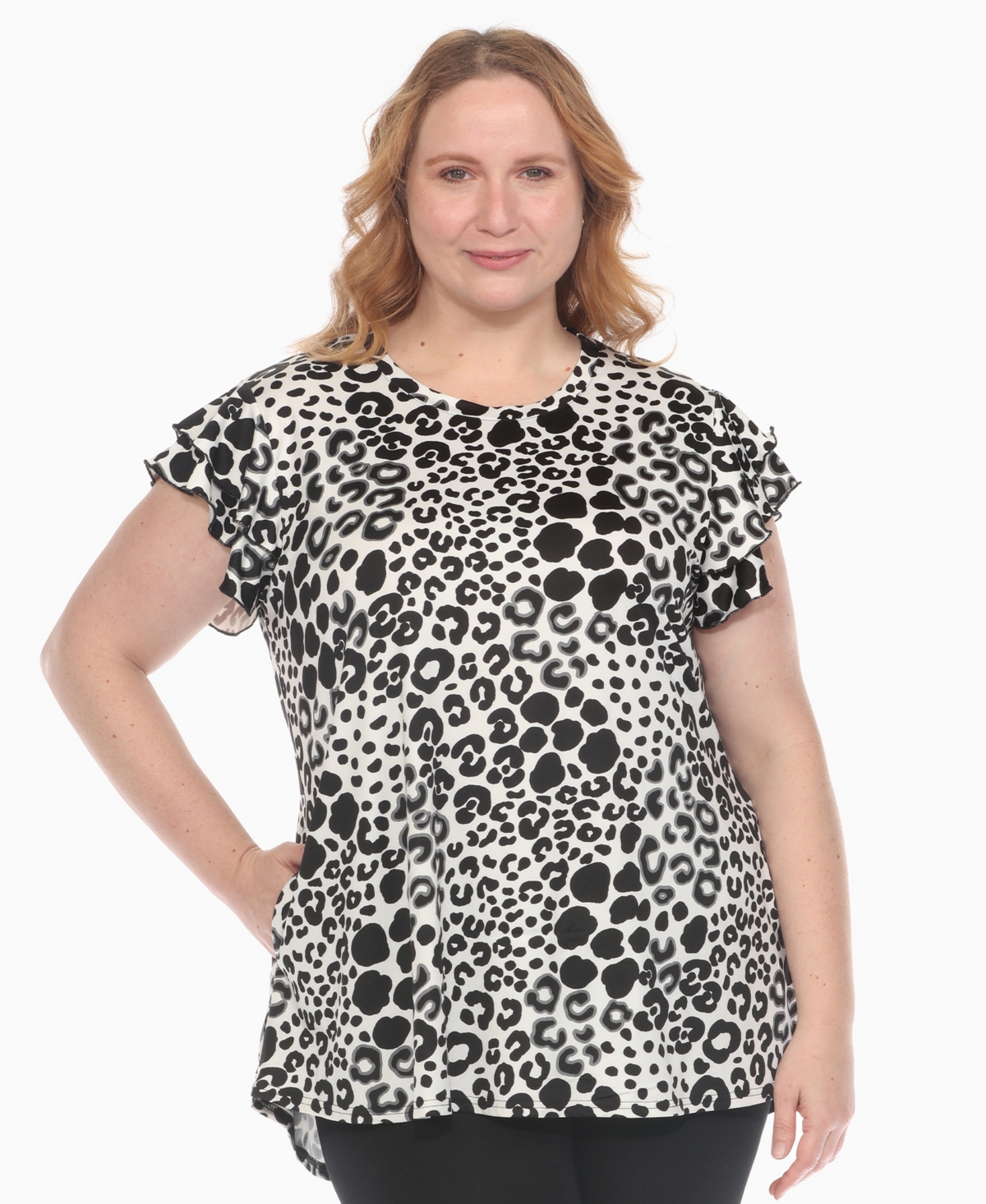 Click here for White Mark Plus Size Bold Leopard Print Ruffle Sle... prices