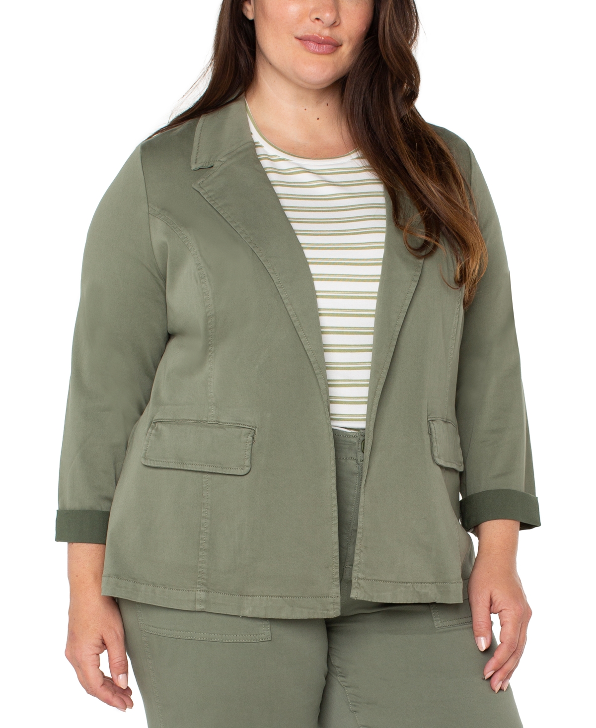 Click here for Liverpool Plus Size Open-Front Twill Blazer - Mart... prices