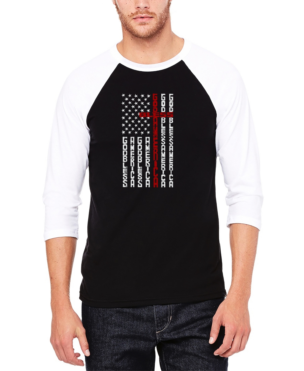 Click here for La Pop Art Mens Cross Flag Raglan Baseball Word Ar... prices