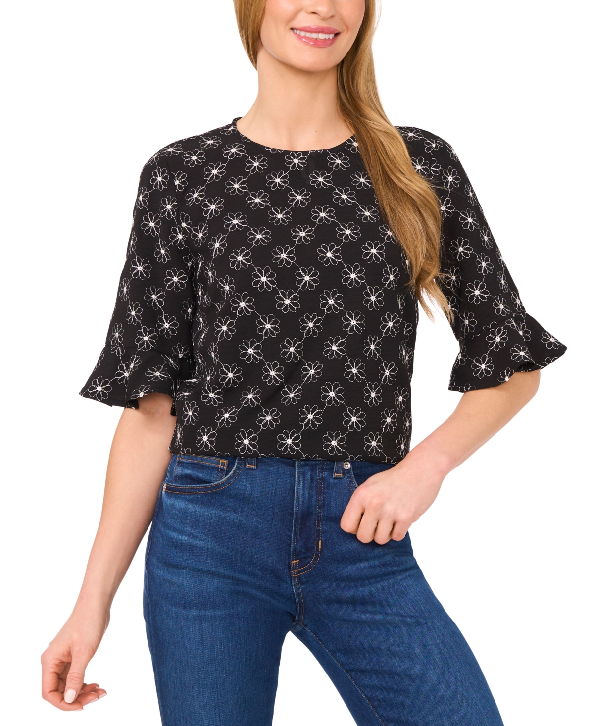 Click here for CeCe Womens Short Sleeve Ruffle Cuff Crew Neck Top... prices