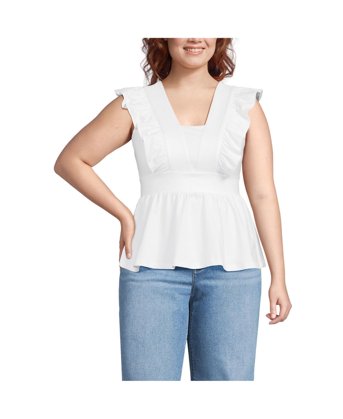 Click here for Lands End Plus Size Lightweight Jersey Ruffle Pepl... prices