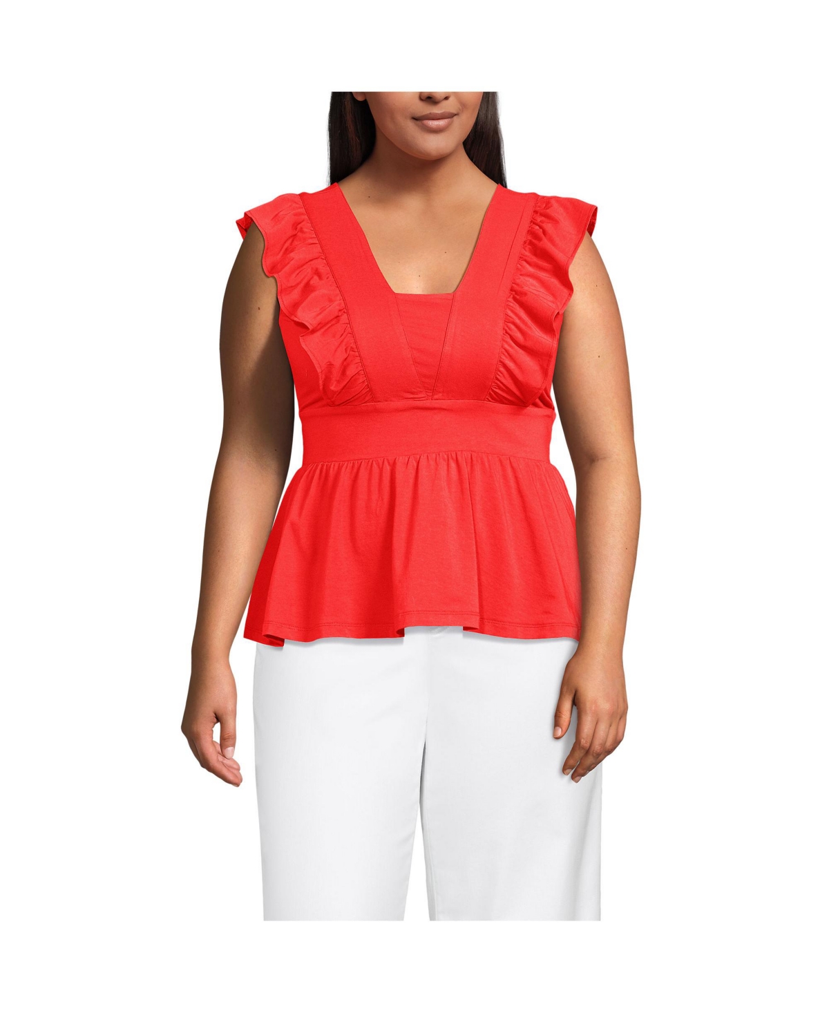 Click here for Lands End Plus Size Lightweight Jersey Ruffle Pepl... prices