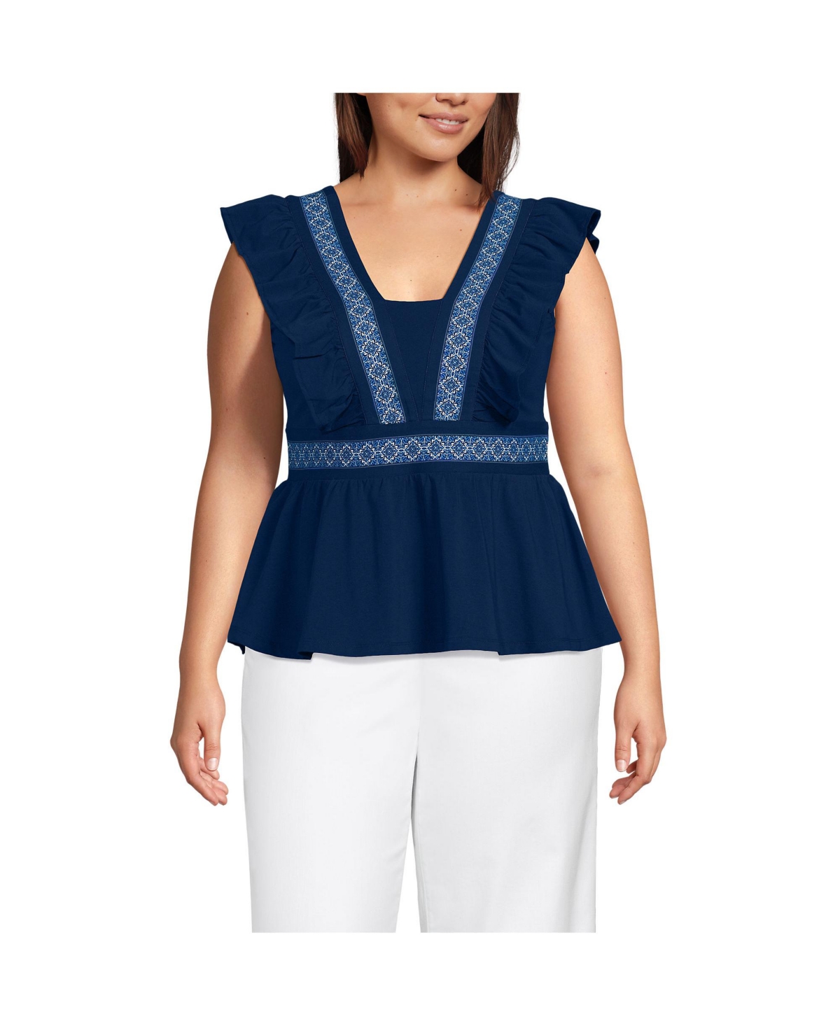 Click here for Lands End Plus Size Lightweight Jersey Ruffle Pepl... prices