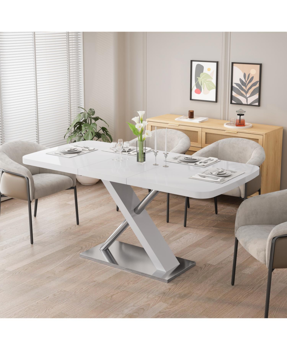 Click here for White Extendable Dining Table  Metal Base  4-6 Peo... prices