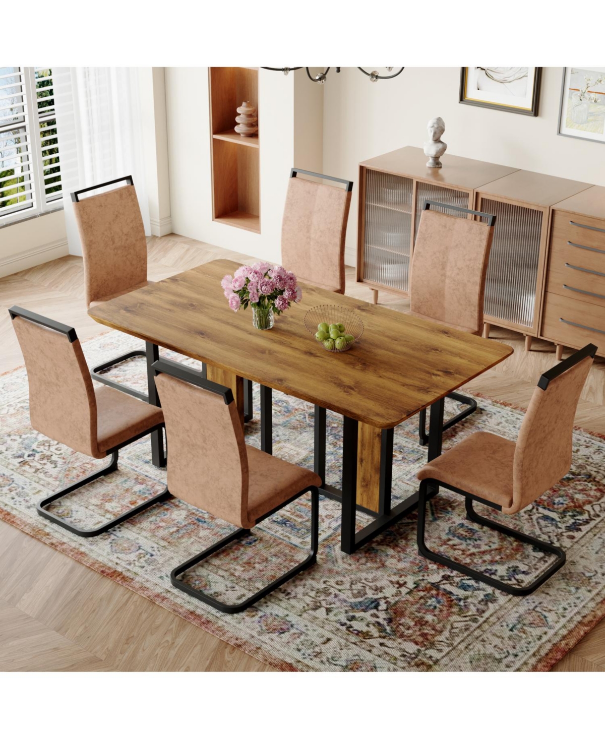 Click here for Streamdale 67" Wood Dining Table Set with 6 B... prices
