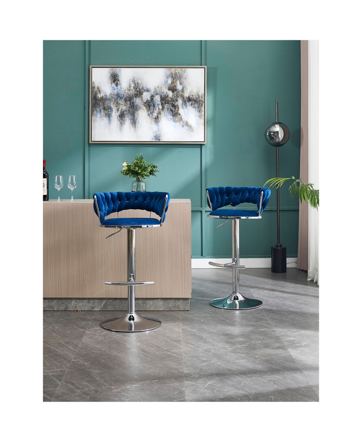 Click here for Blue Velvet Bar Stools  Chrome Base  Adjustable He... prices