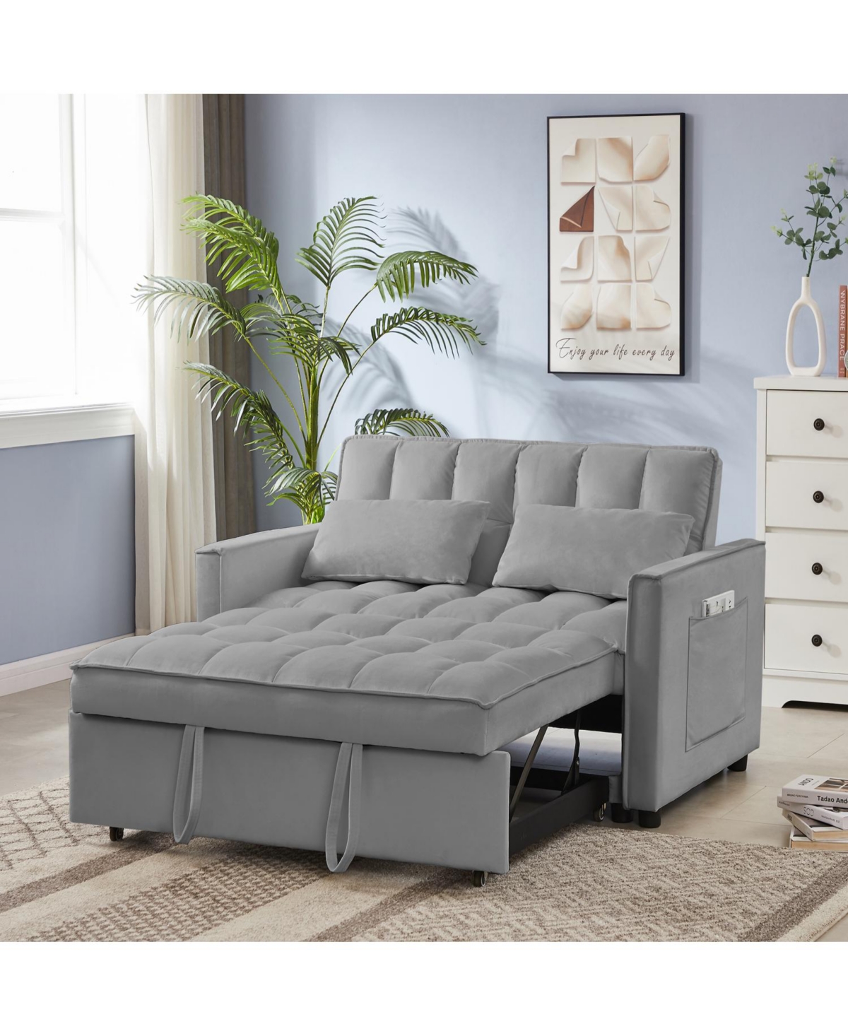 Click here for Streamdale New Grey Velvet Loveseat Sofa Bed (7cm... prices