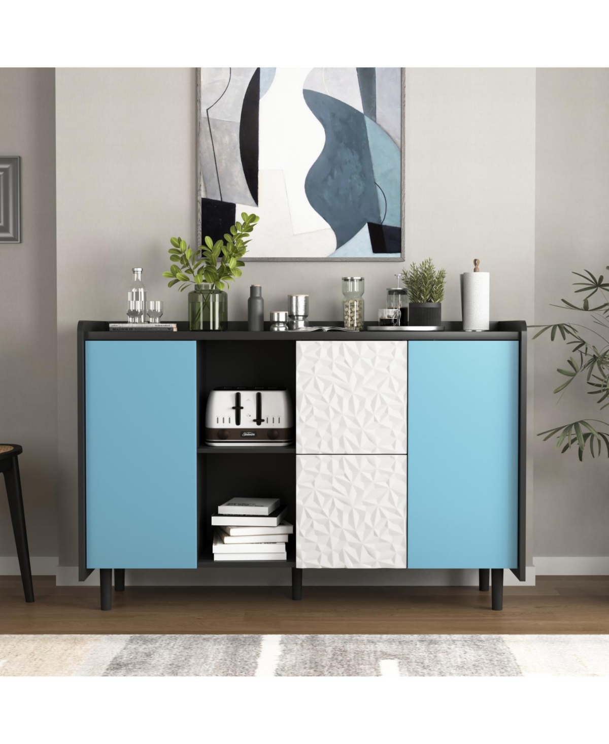 Click here for Streamdale Furniture Black Buffet Cabinet with Blu... prices