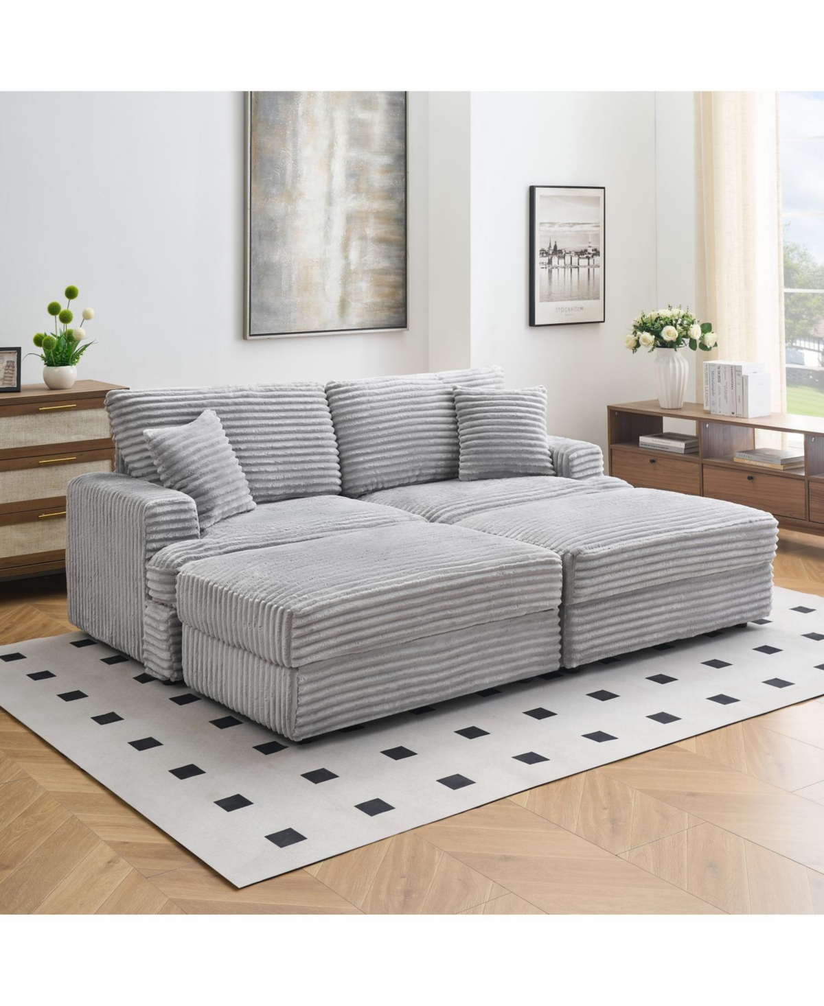 Click here for Streamdale 82 inches gray corduroy sofa  two stora... prices