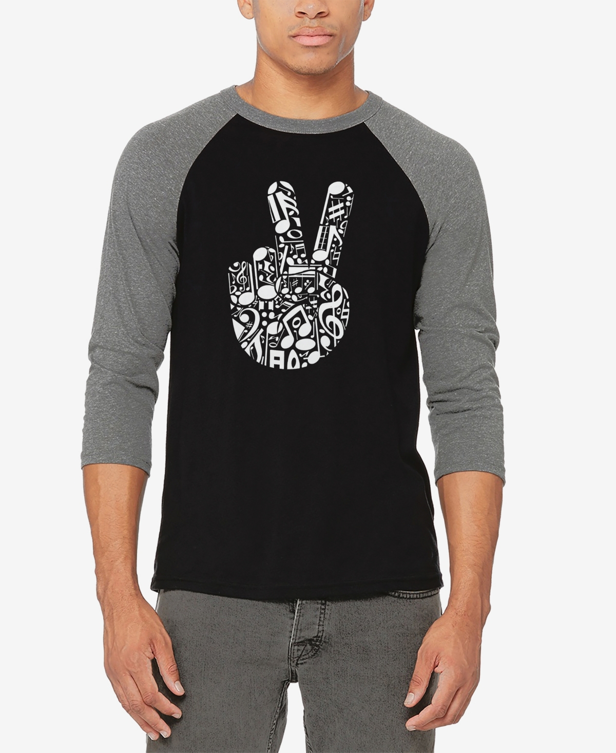Click here for La Pop Art Mens Peace Finger Notes Raglan Baseball... prices