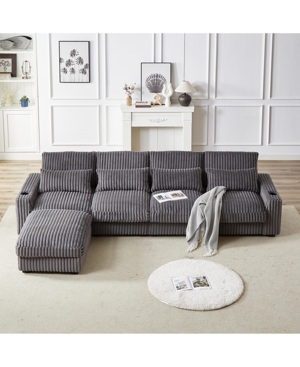 Click here for Streamdale 126" Corduroy L-Shaped Sofa w/ Cup... prices