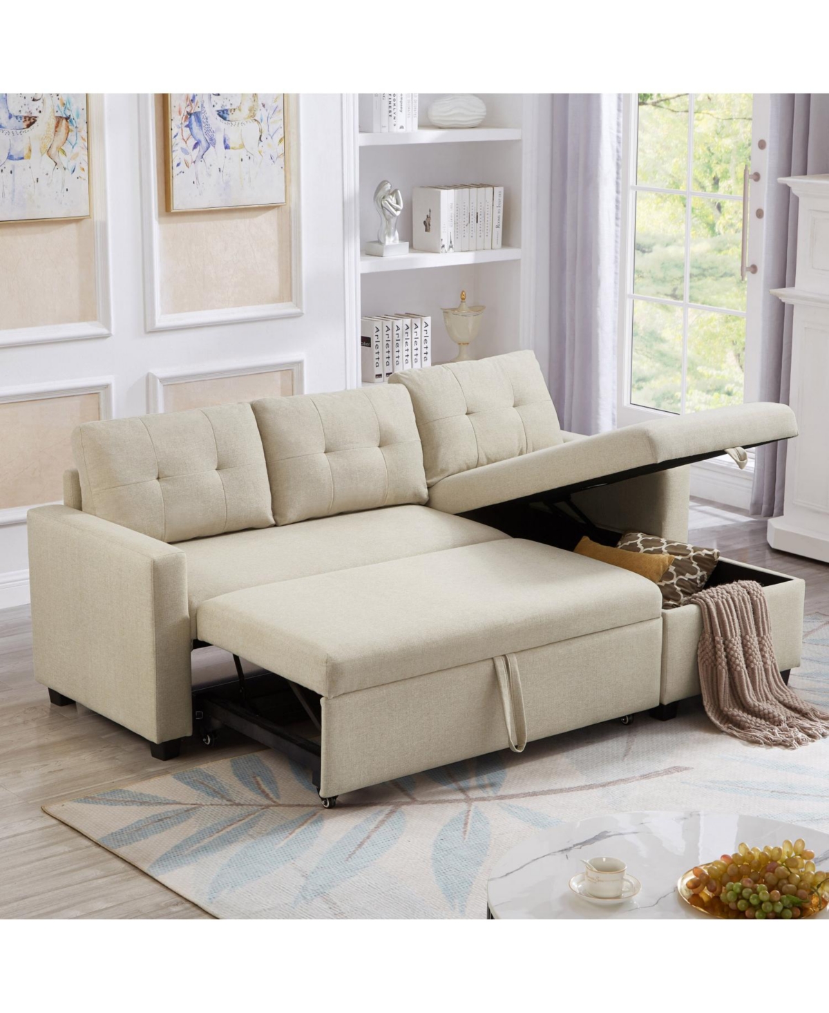 Click here for Streamdale Beige Upholstered Pull-Out Sofa with St... prices