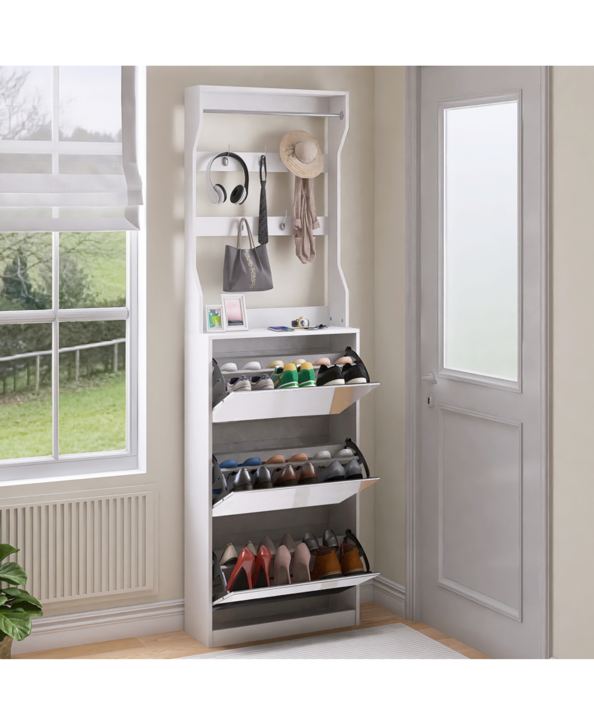 Click here for Mirror Shoe Cabinet: Flip-Tier Drawers  Hooks & Or... prices