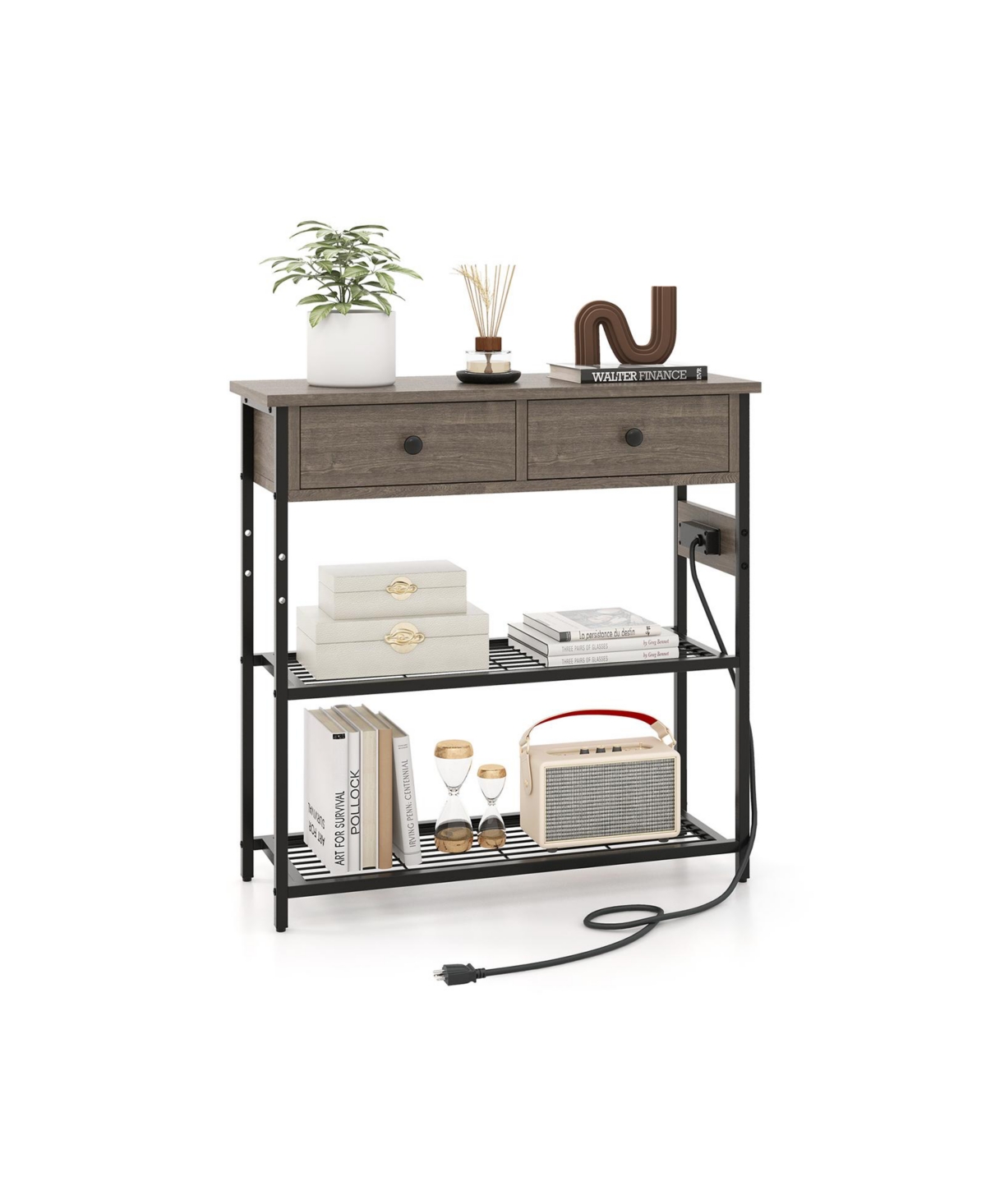 Click here for Narrow Console Table with 2 Drawers and 2 Metal Me... prices