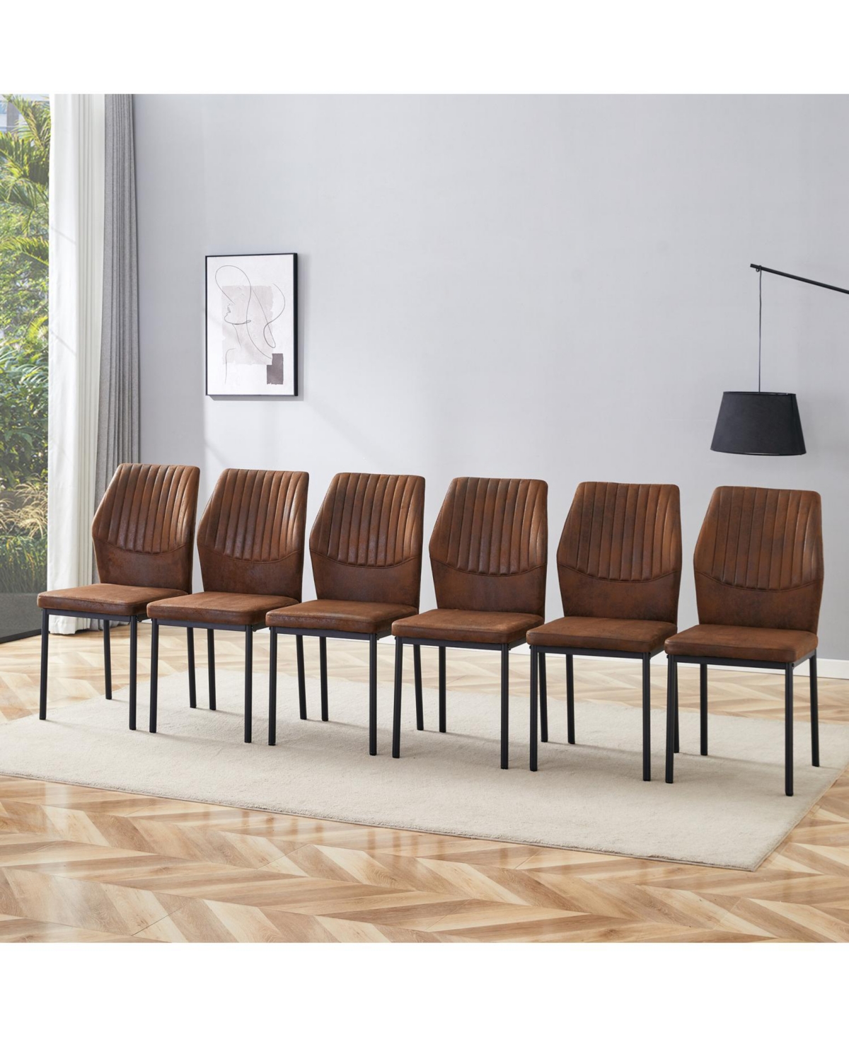 Click here for Luxury Brown Fabric Dining Chairs (Set of 6) Black... prices
