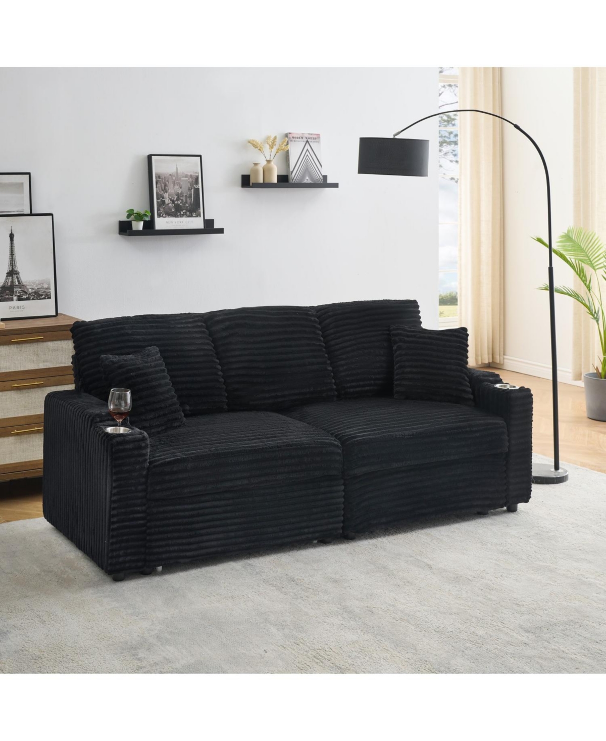Click here for 2-in-1 Pull-Out Chaise Longue Sofa with Cup Holder... prices