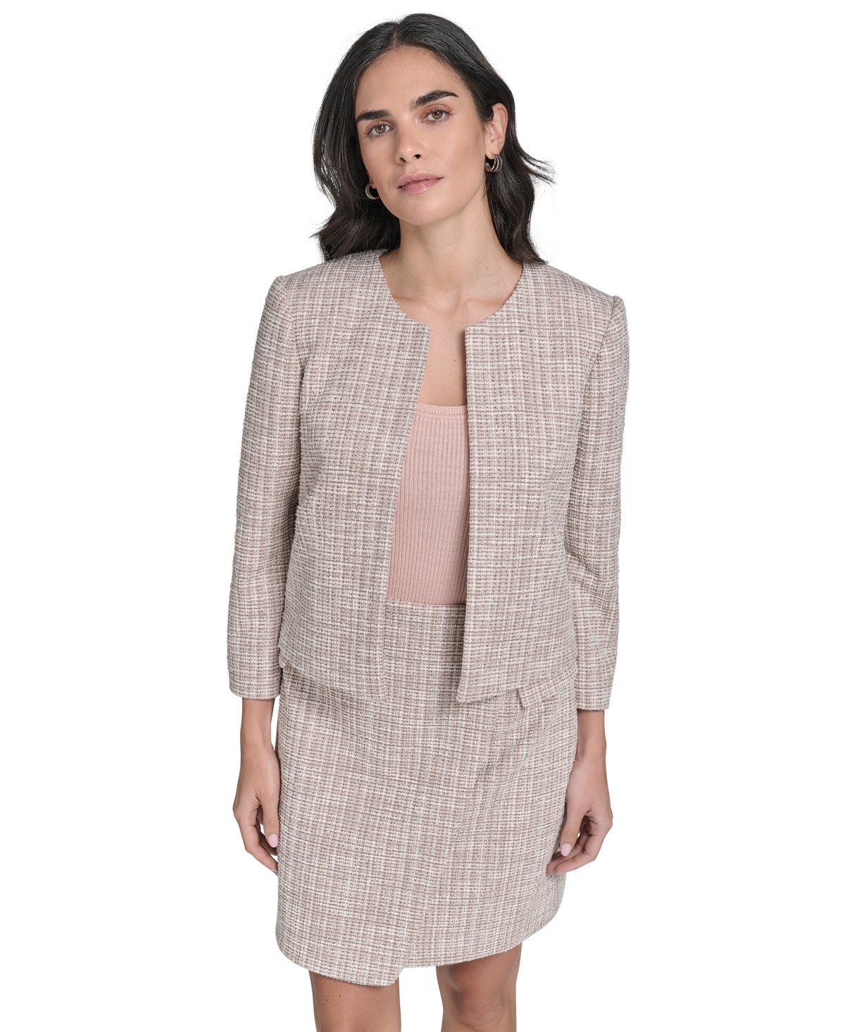 Click here for Calvin Klein Womens Collarless Textured Open-Front... prices