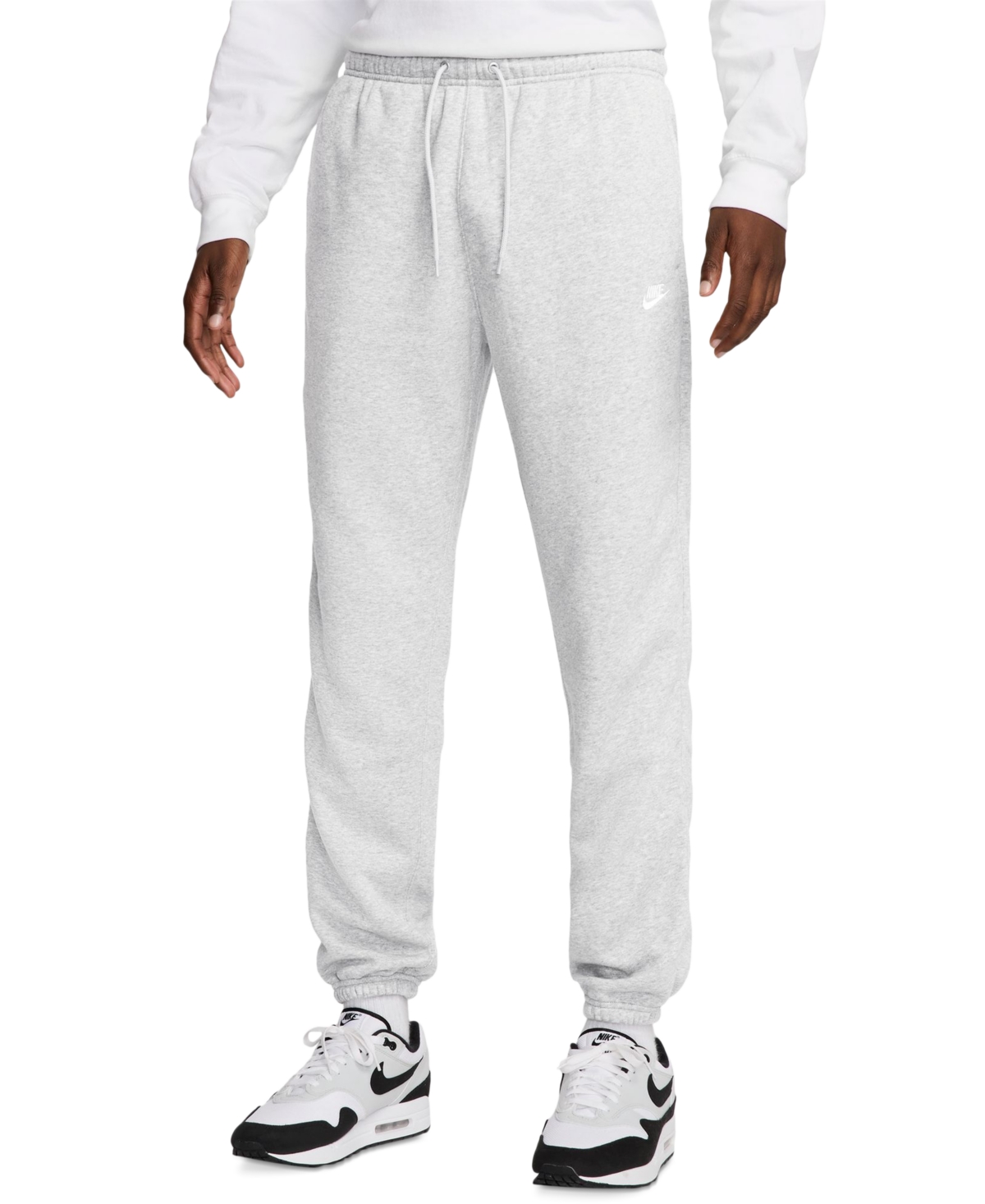 Nike Mens Cuffed Brushed Fleece Logo Sweatpants - Birch Heather/White/White