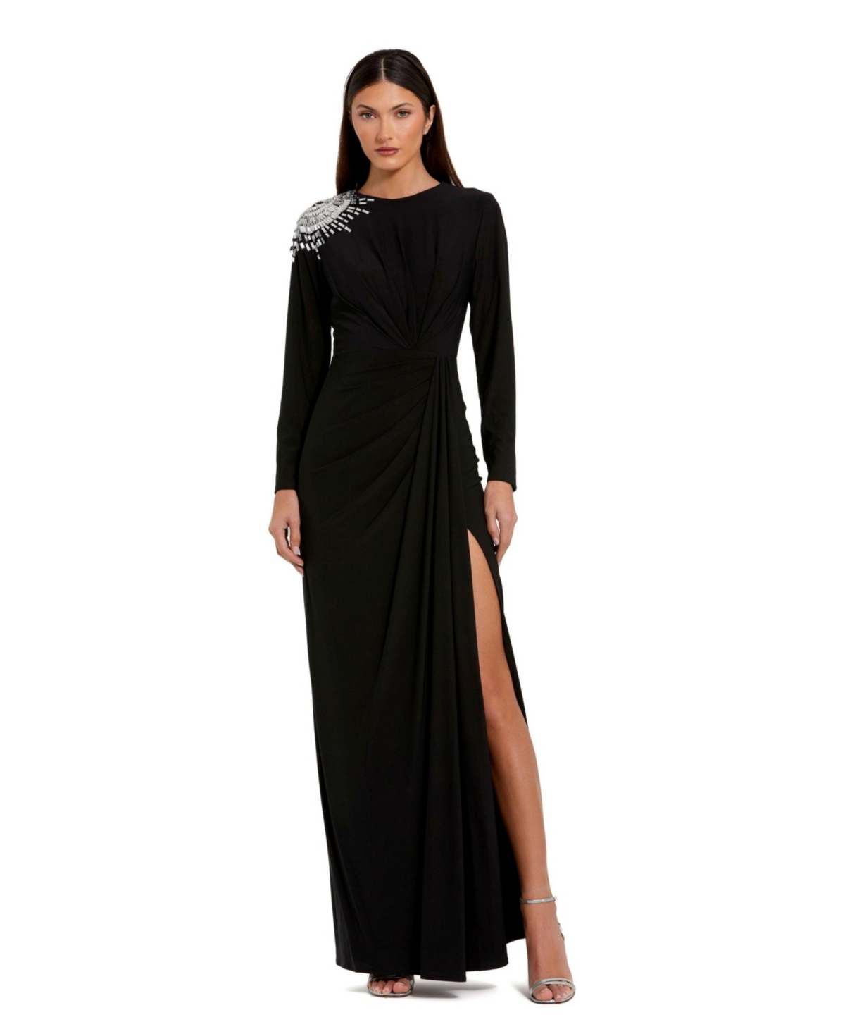 Click here for Mac Duggal Womens Jersey Long Sleeve Wrap Gown Wit... prices