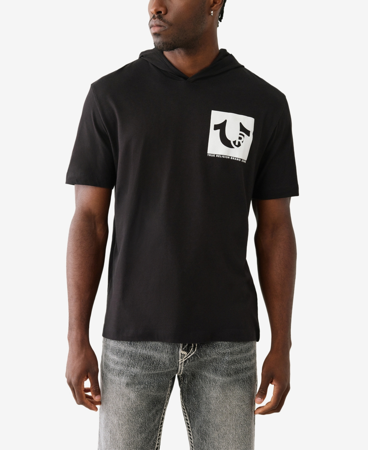True Religion Mens Short Sleeve Hooded T-Shirt - Jet black