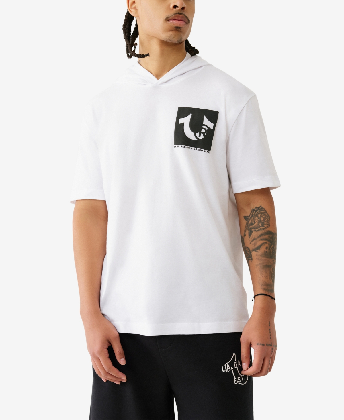 True Religion Mens Short Sleeve Hooded T-Shirt - Optic white