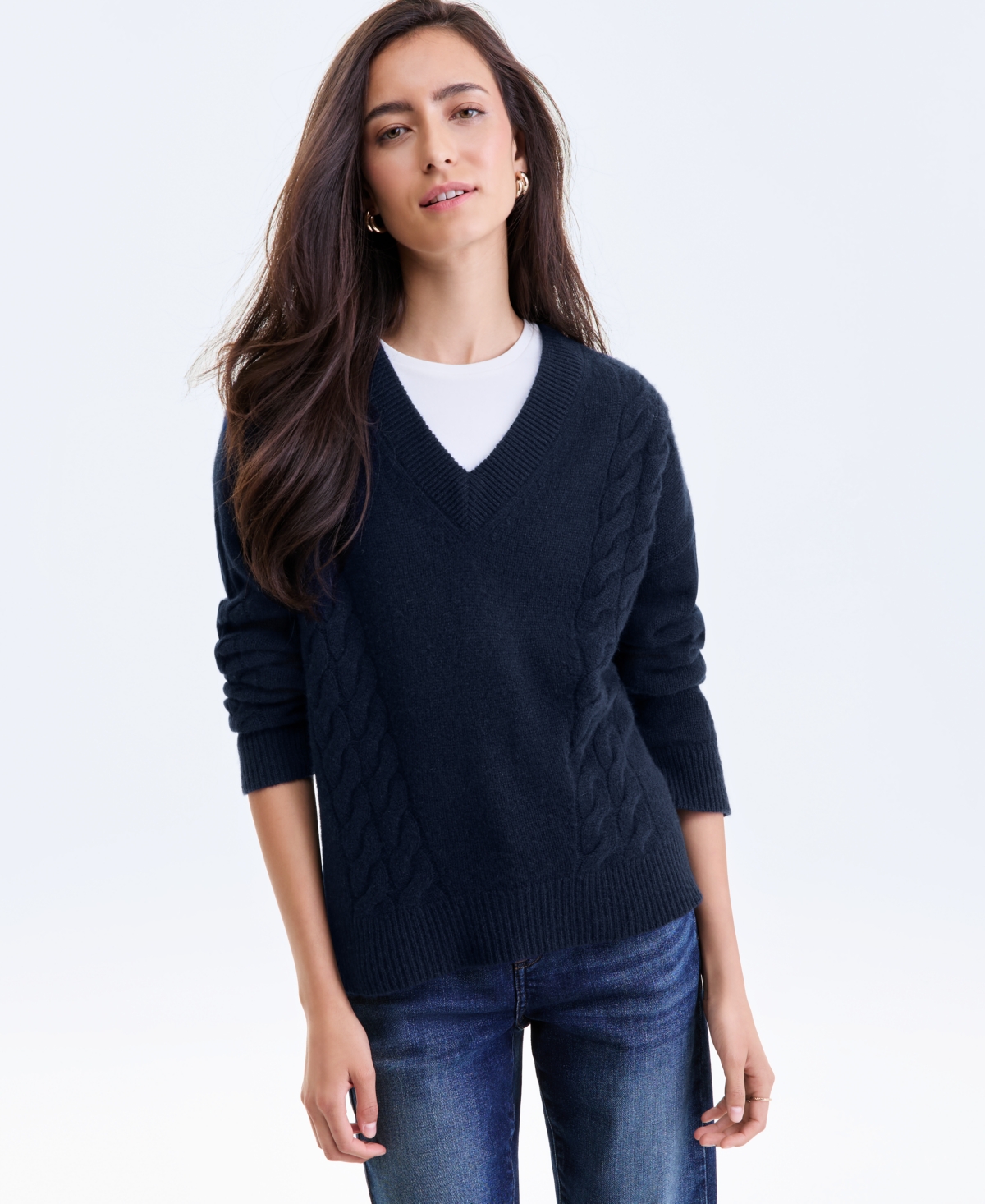 Click here for Charter Club Petite Cashmere Angled Cable V-Neck S... prices