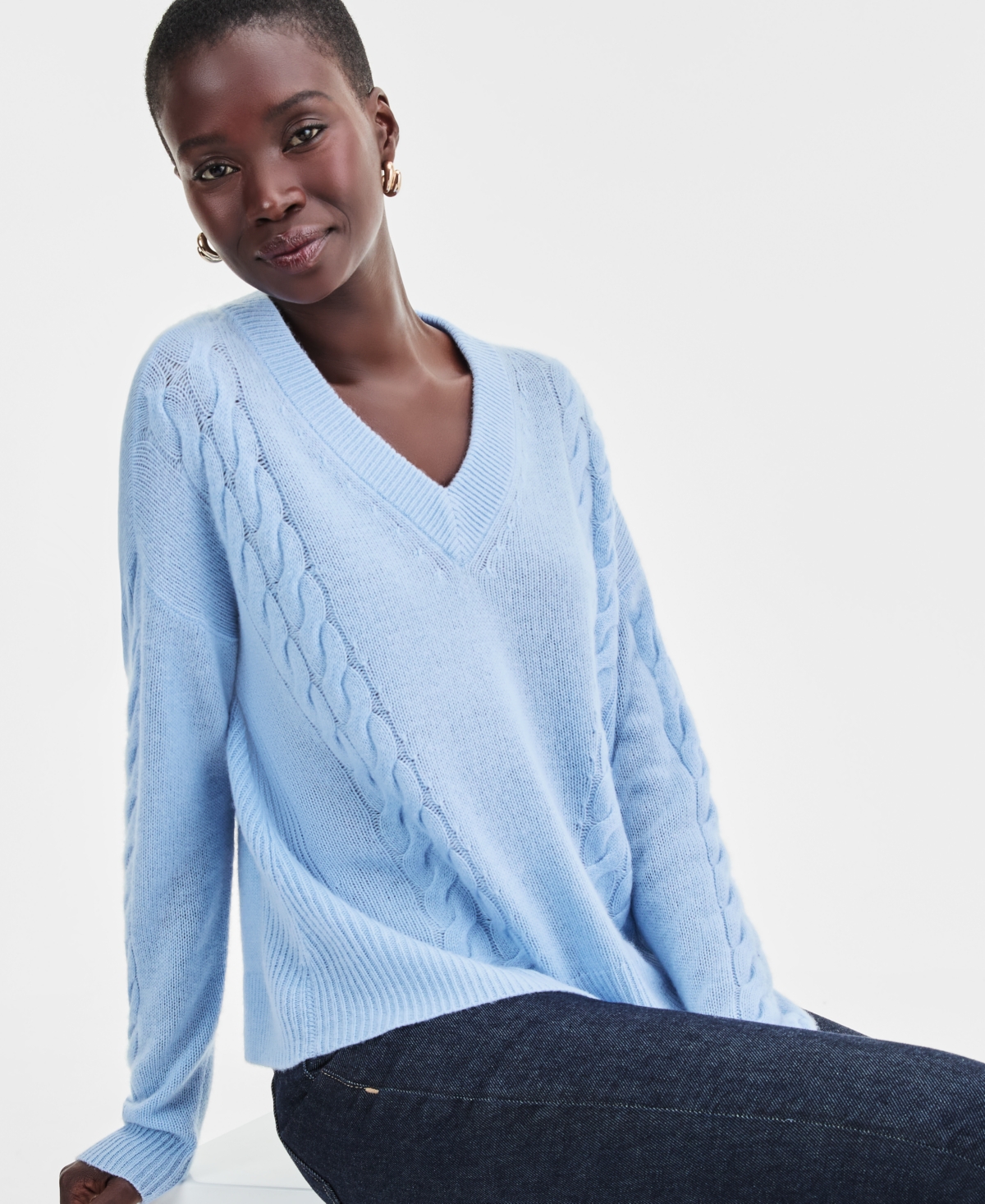 Click here for Charter Club Petite Cashmere Angled Cable V-Neck S... prices