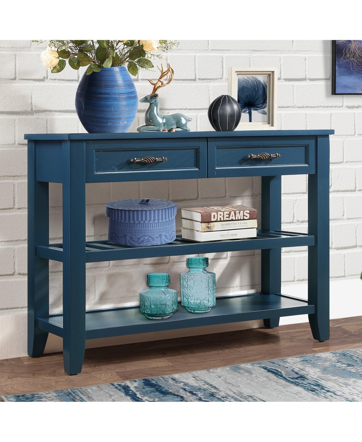 Click here for Streamdale Mid-Century Navy Blue Console Sofa Tabl... prices