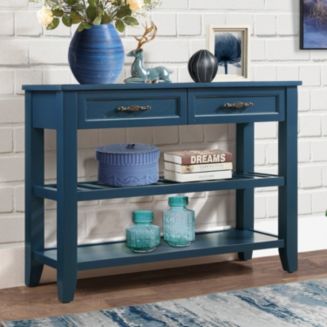 Mid-Century Navy Blue Console Sofa Table - Macy's