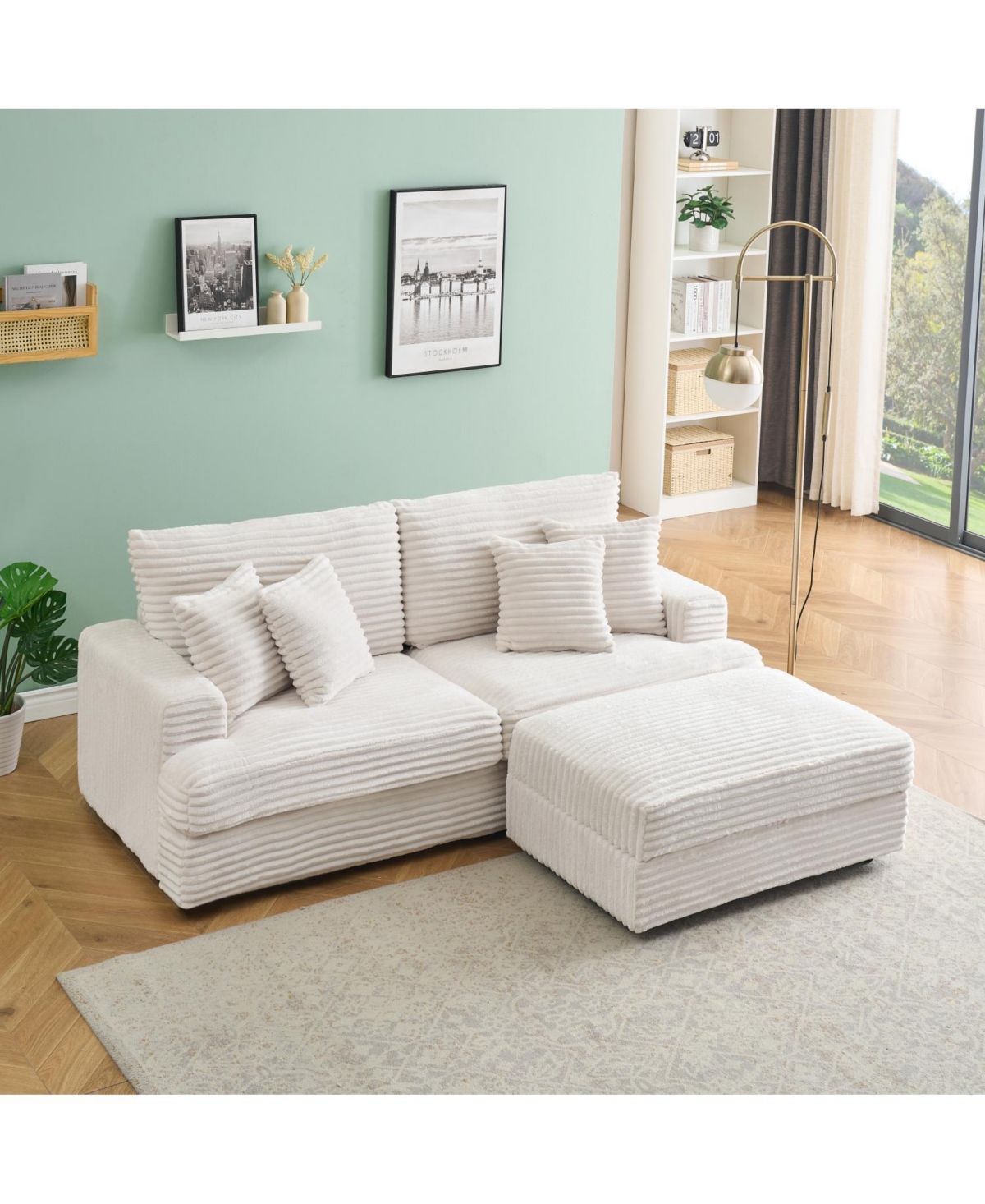 Click here for Streamdale 82 inches white corduroy sofa  storage... prices