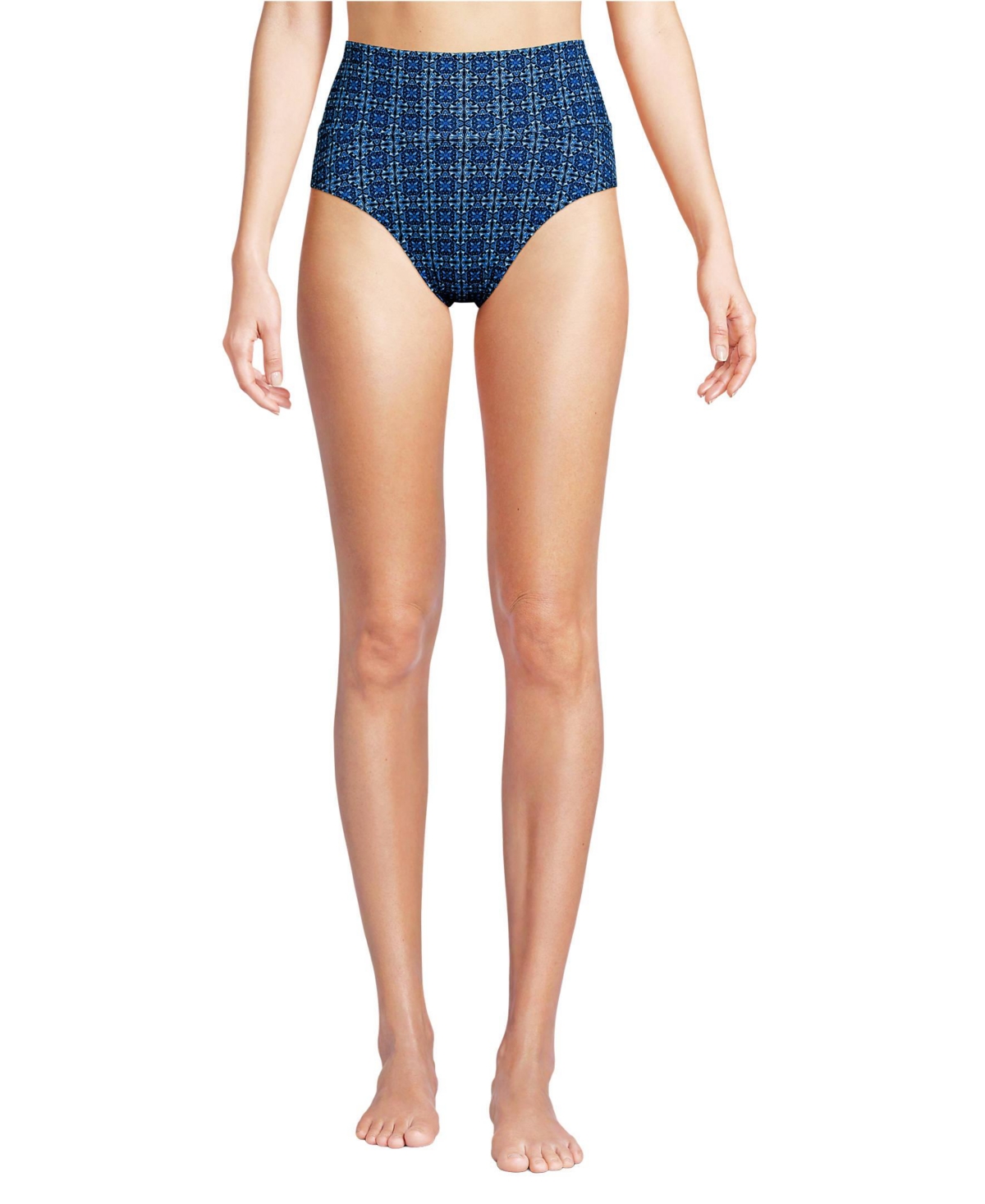 Lands End Womens Pinchless High Waisted Bikini Bottoms - Navy mosaic mini tile