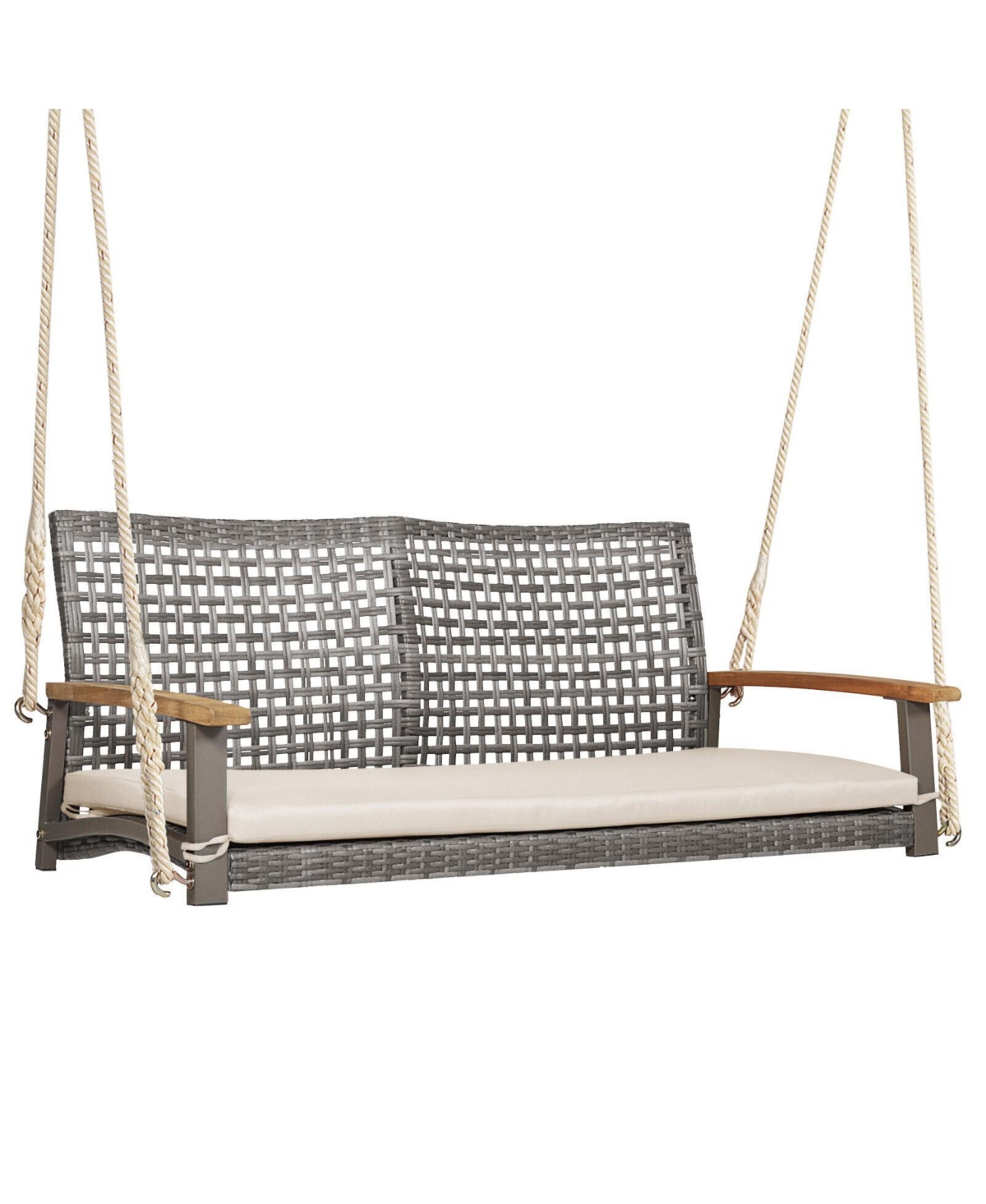 Click here for 2-Person Patio Wicker Hanging Swing Chair - Beige prices