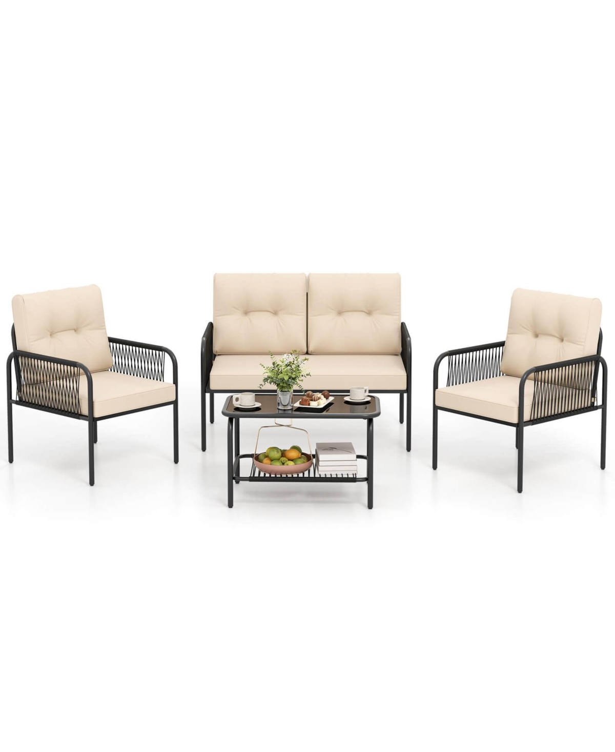 Click here for 4 Pcs Patio Furniture Set with Loveseat Tempered G... prices