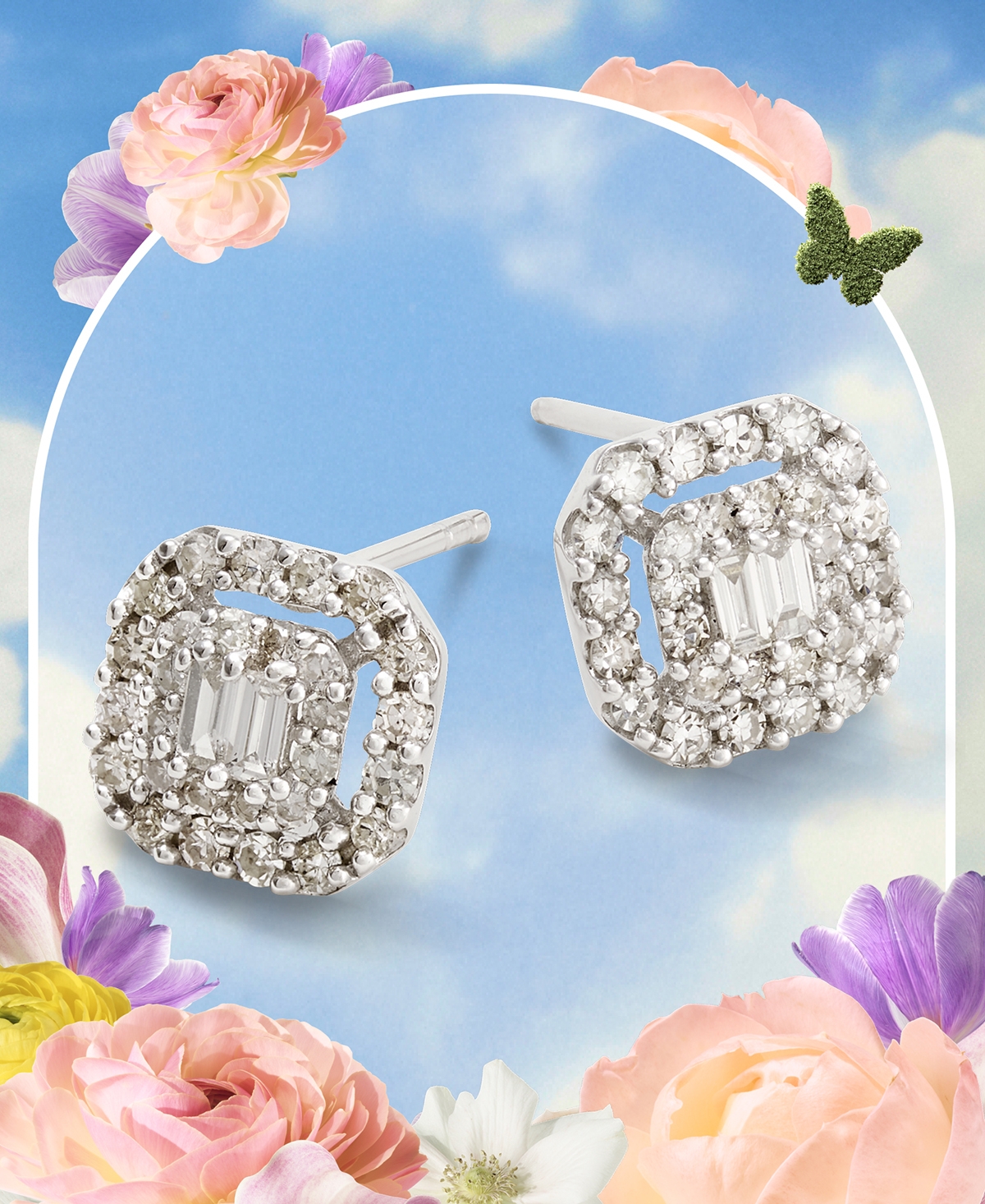Click here for Diamond Round & Baguette Cluster Stud Earrings (1/... prices
