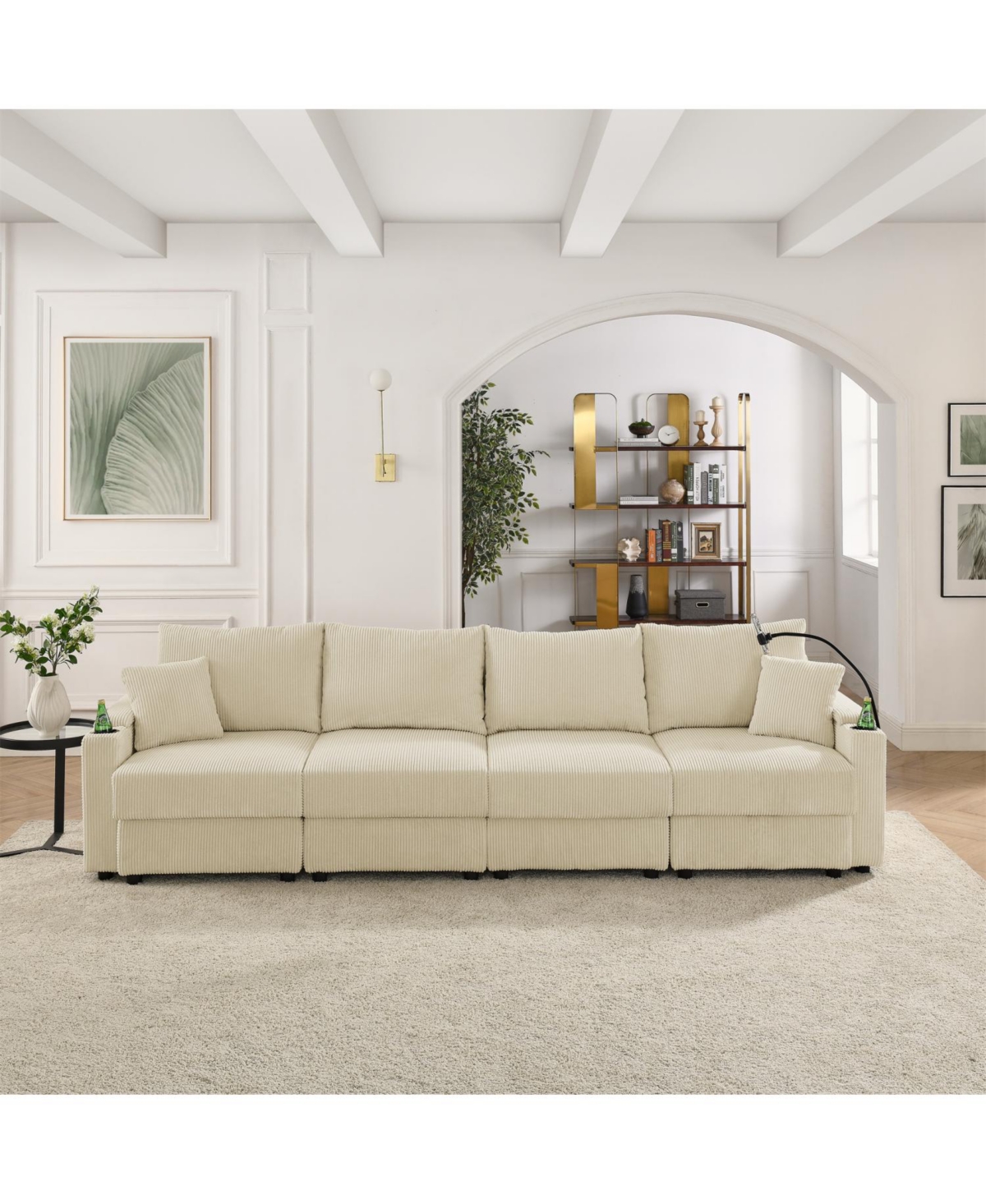 Click here for Streamdale Beige Corduroy Sofa with Storage  Cup &... prices