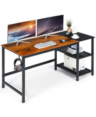 59 Inch Industrial Computer Desk with 2 Tier Storage Shelves for Home ...