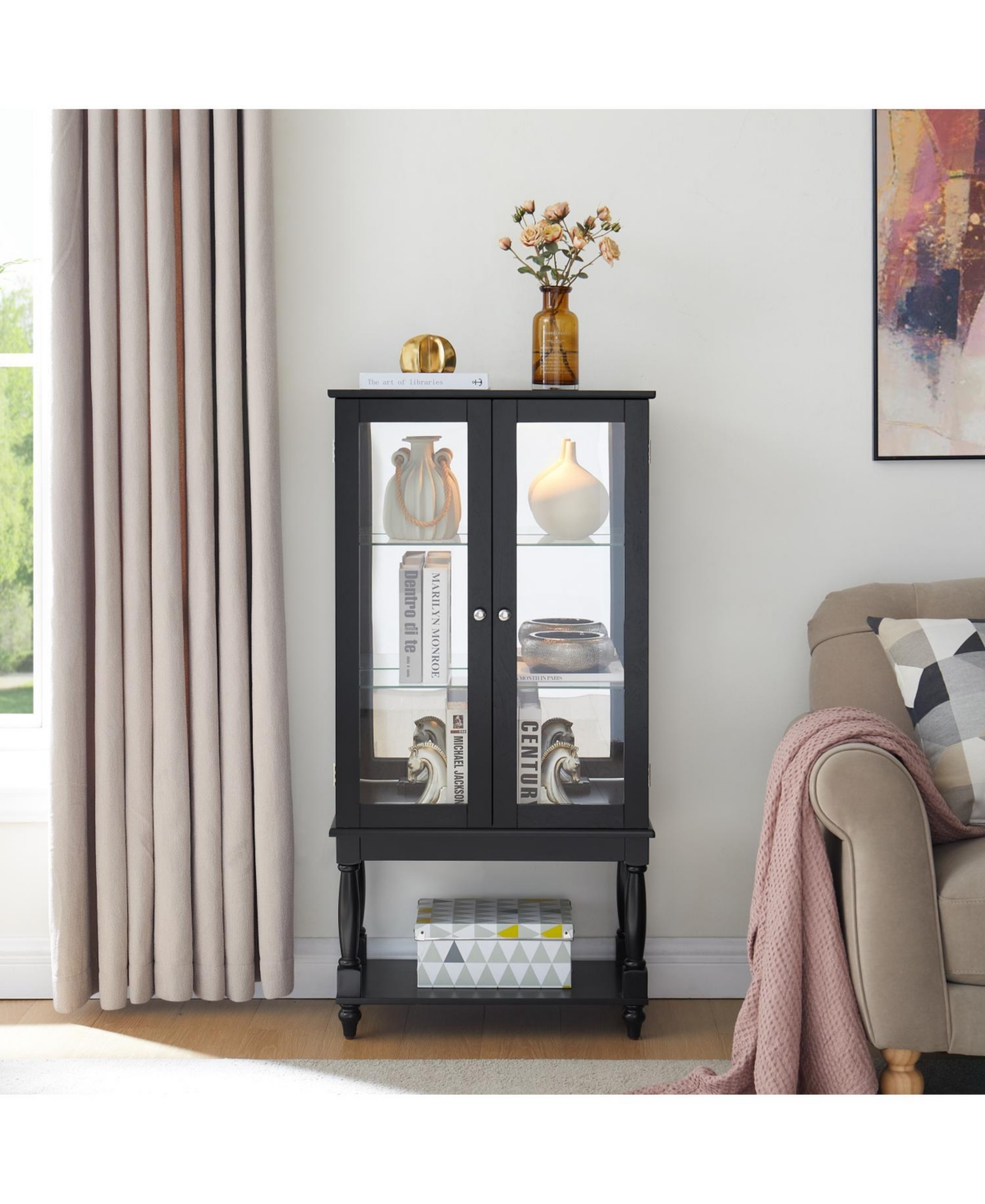 Click here for Lighted Curio Display Cabinet with Mirrored Back P... prices