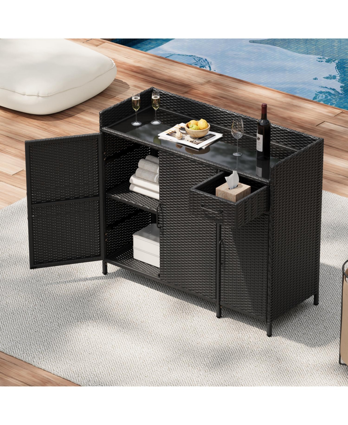 Click here for Wicker Outdoor Storage Cabinet & Bar Table Combo -... prices